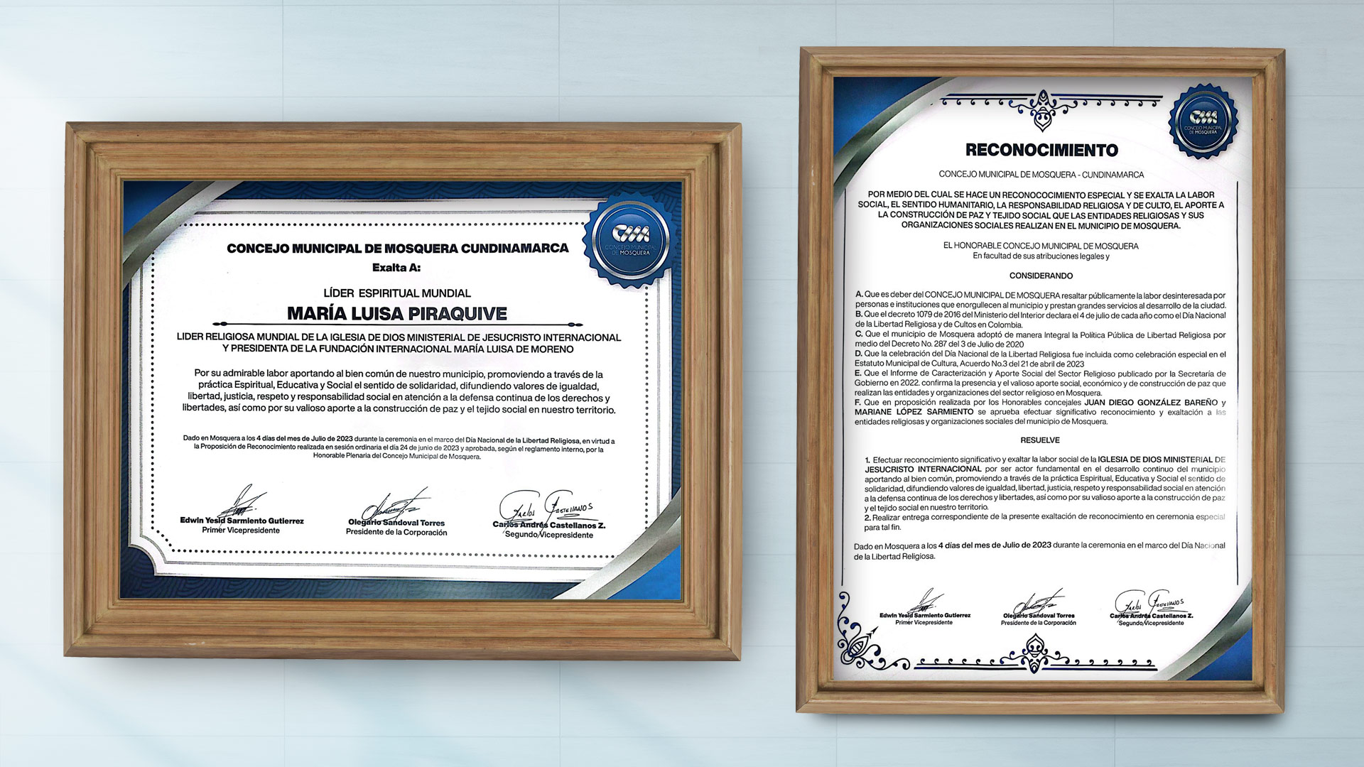Reconocimientos del Concejo de Mosquera, Colombia a la Hna. María Luisa ...